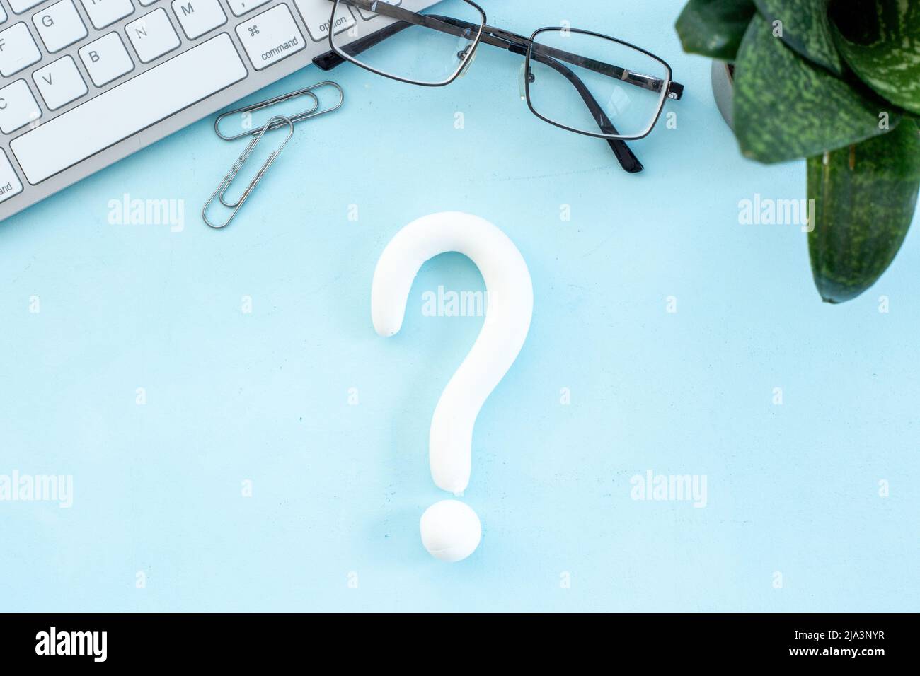 Question mark icon on office or students desk. Solving problem concept ...