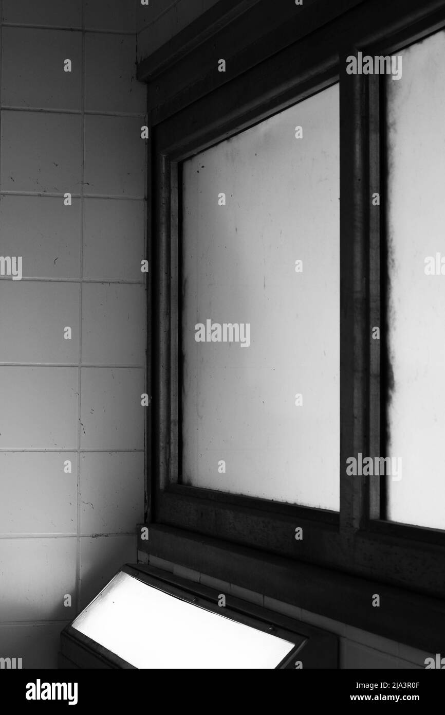 Industrial window with a translucent coating in black and white Stock ...