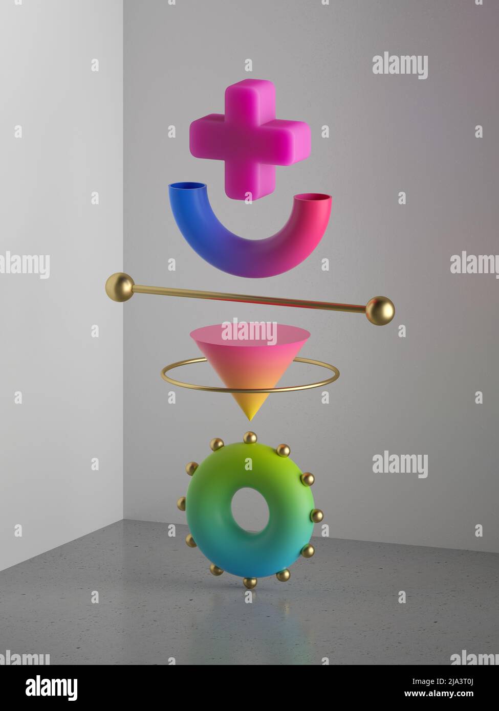 3d render, abstract colorful geometric shapes, minimal modern ...