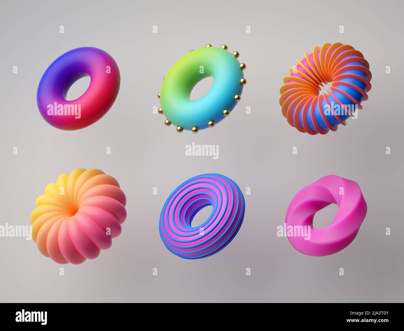 3d Render Abstract Colorful Geometric Shapes Isolated On White