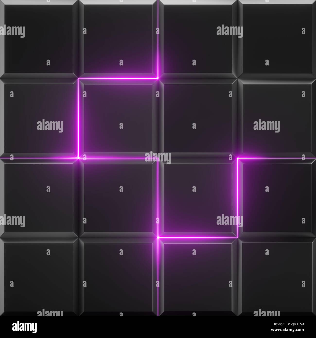 3d render, abstract black faceted background, pink glowing neon light ...