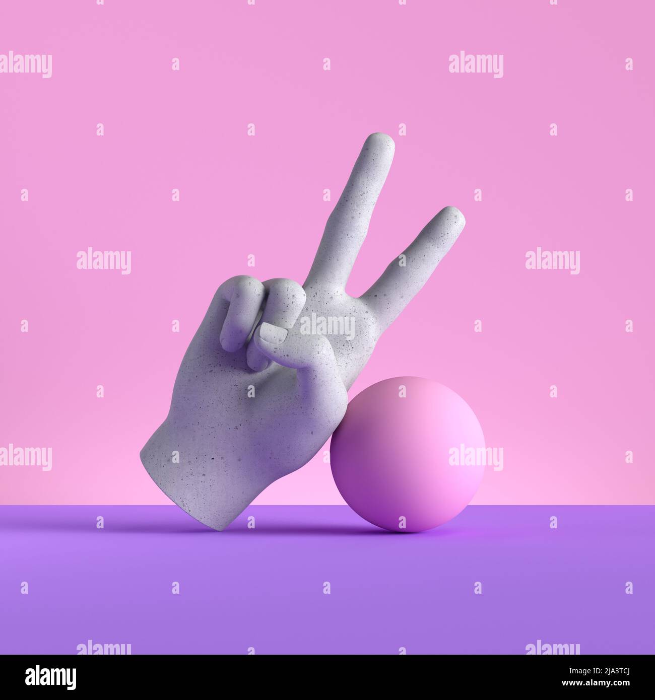 3d render, mannequin hand and ball, victory gesture, isolated on pink ...