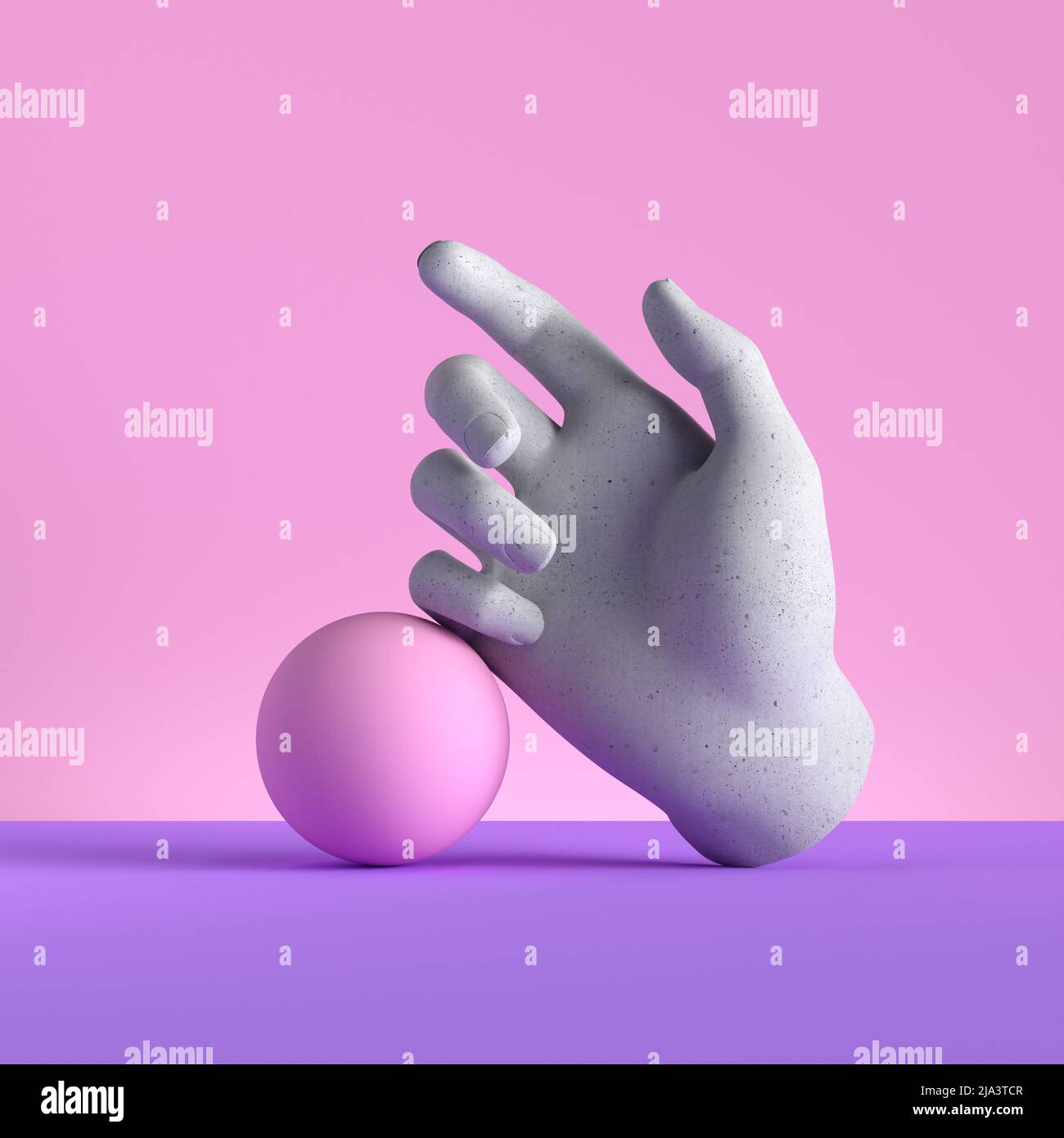 3d render, mannequin hand and ball, relaxed gesture, isolated on pink ...