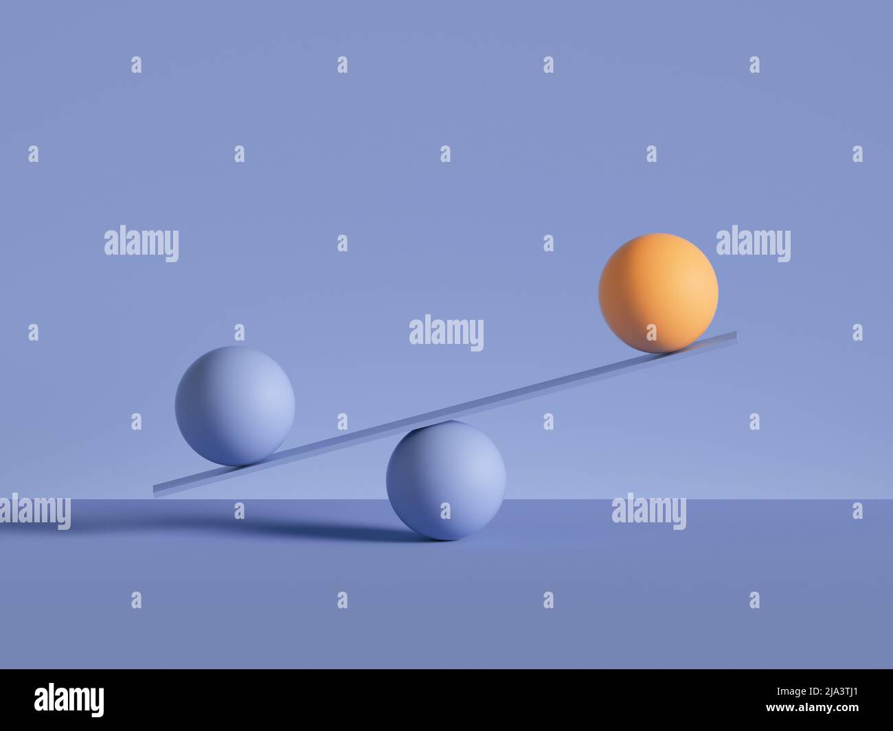 3d render, balls placed on scales, isolated on violet background ...