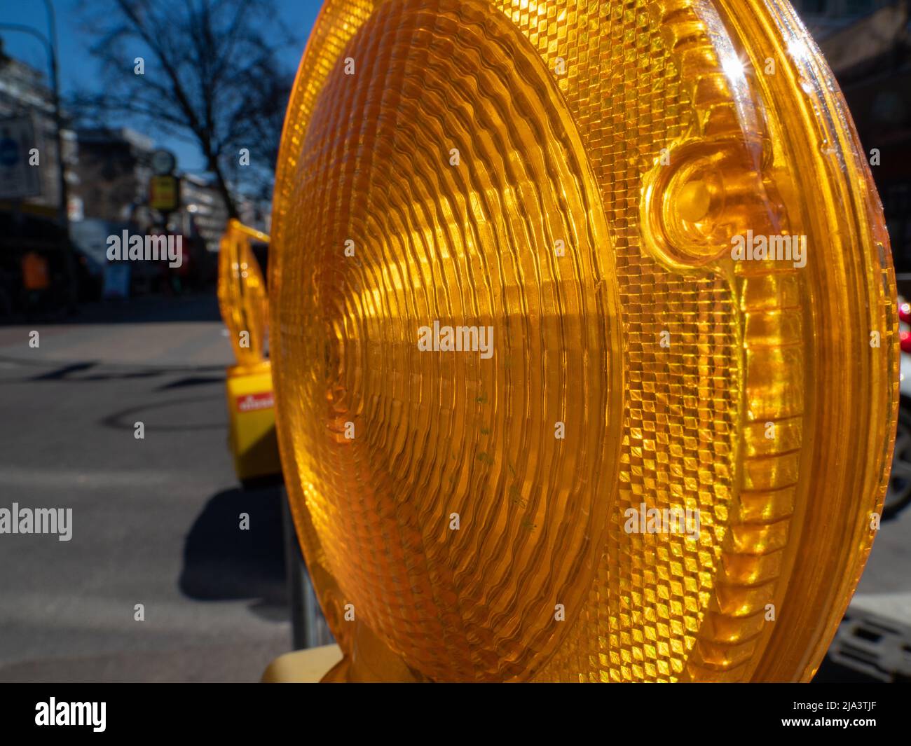 Construction warning lamp. Yellow building lantern Stock Photo - Alamy