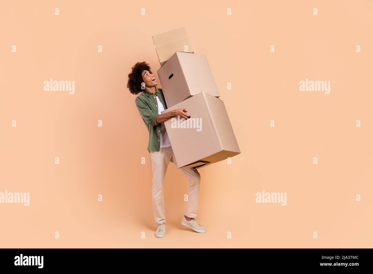 Full length body size view of attractive cheerful wavy-haired guy ...