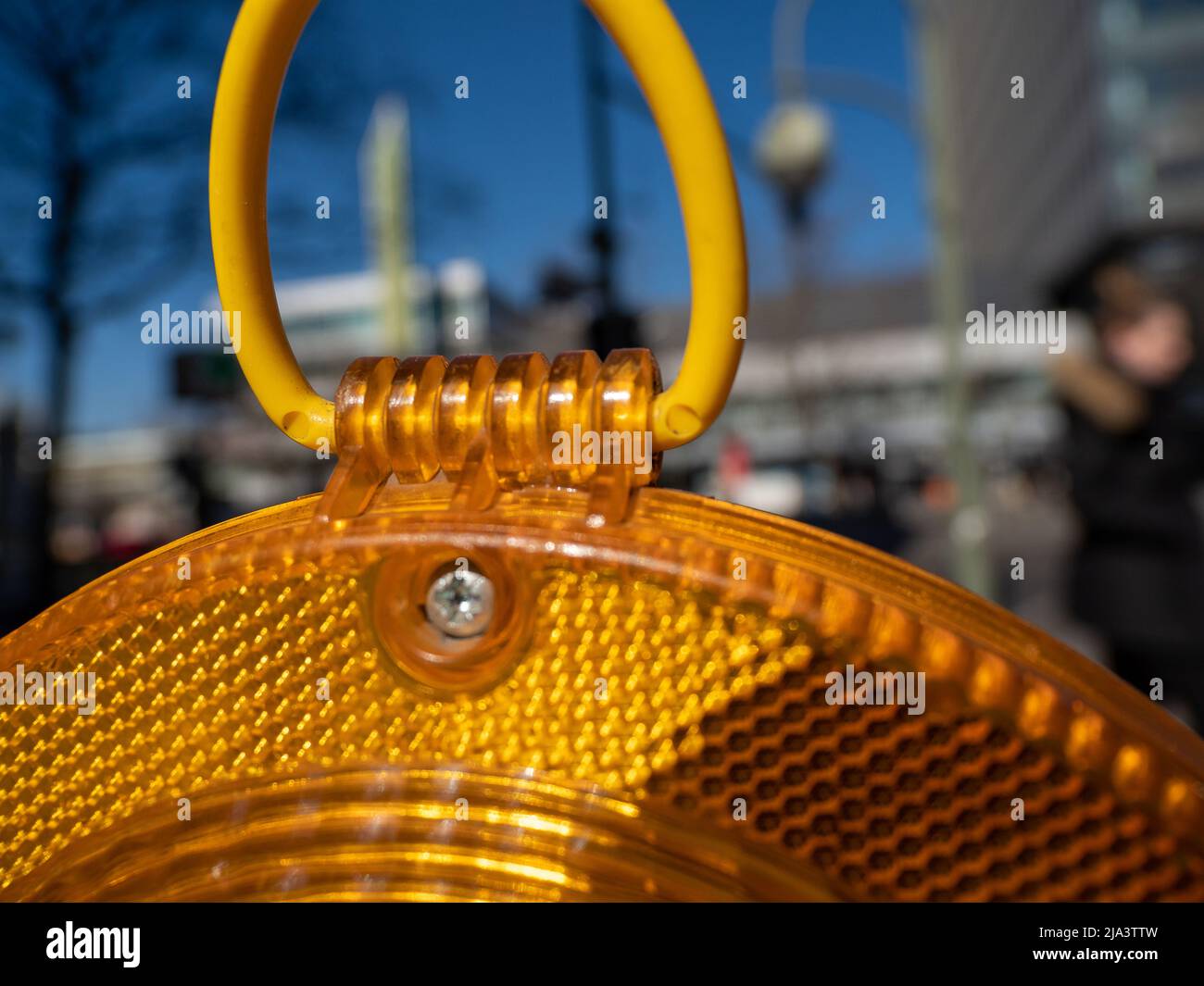 Yellow signal lamp. Road repair. Warning signal at the construction ...