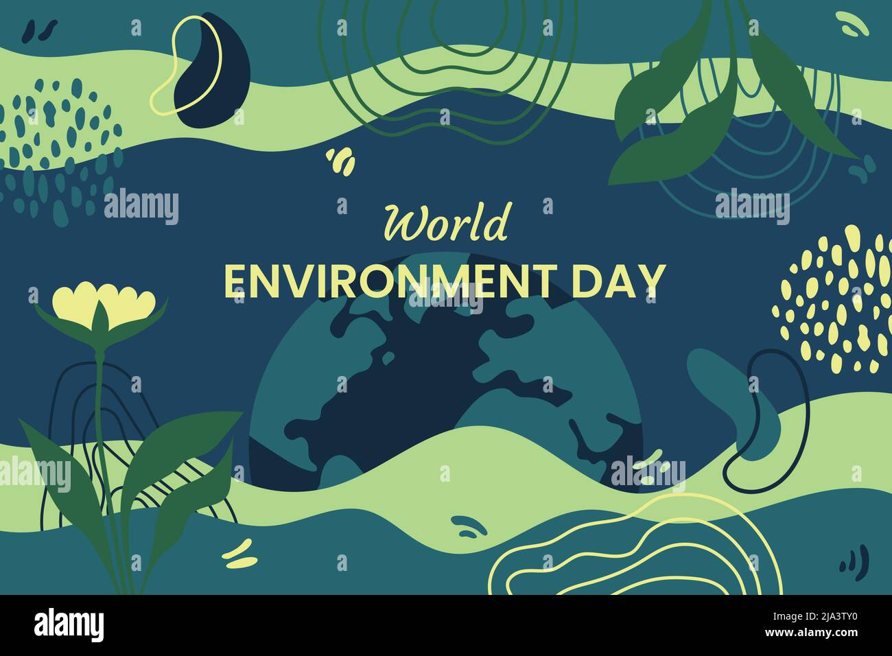 World Environment Day theme. Earth & Floral doodle Flat abstract ...