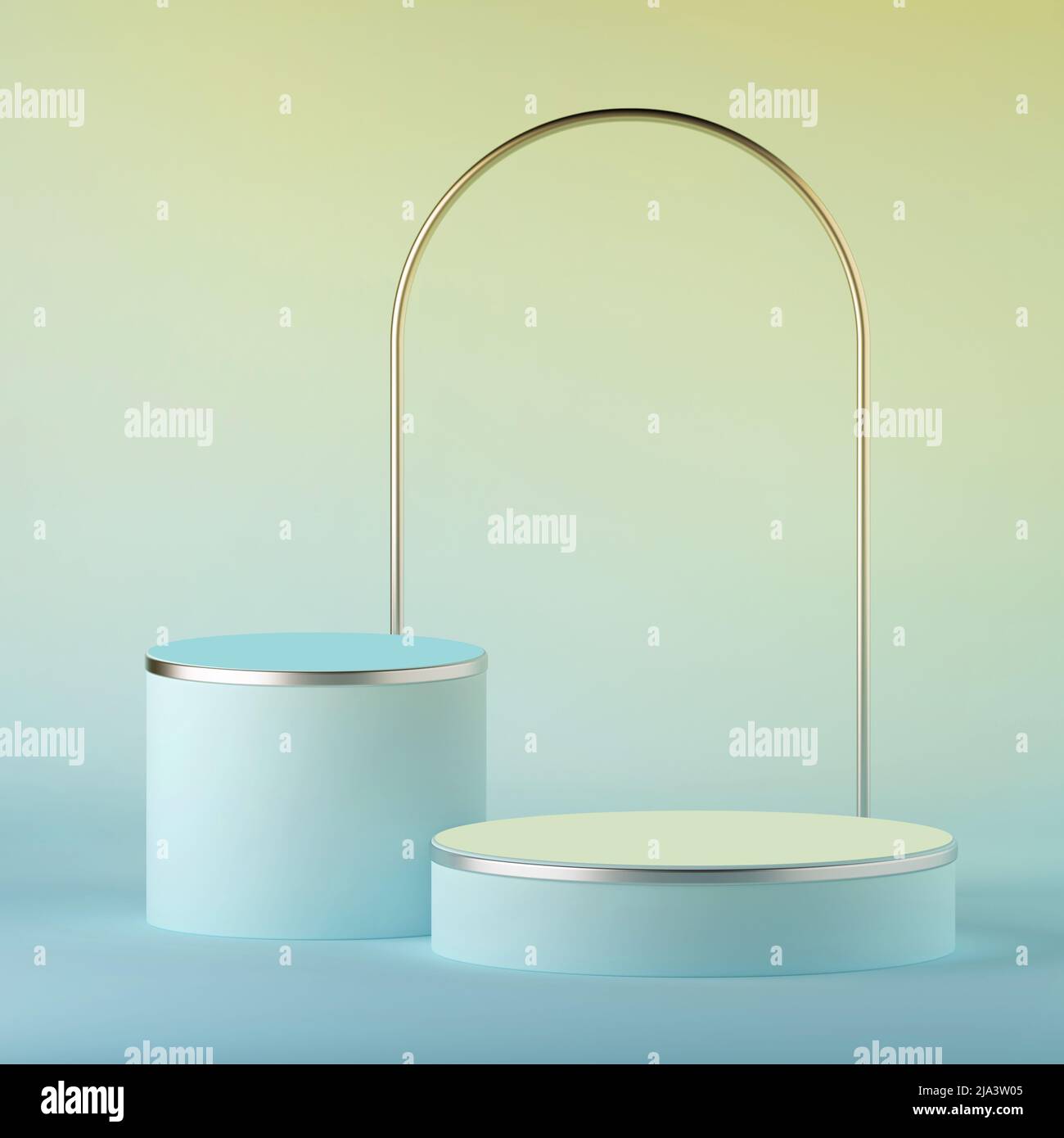 3d render, abstract pastel mint blue easter background, blank cylinder ...