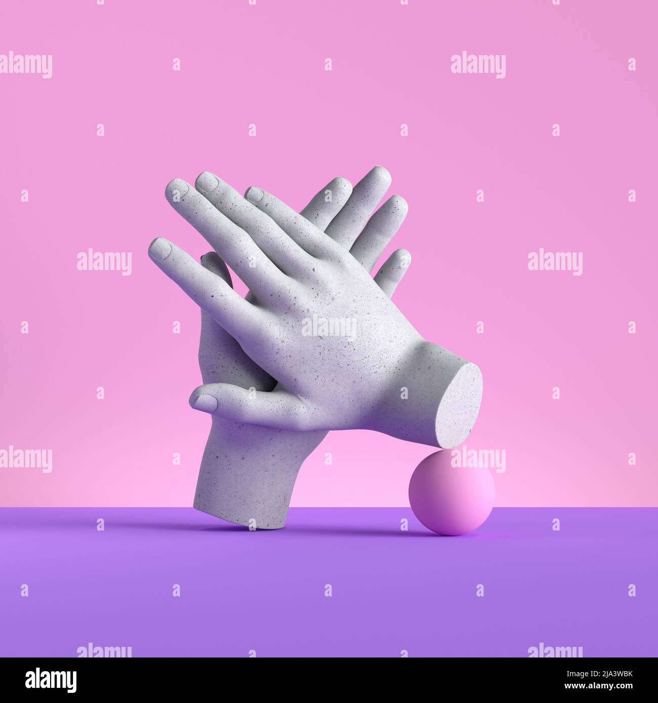 3d render, hands isolated on pink background. Applause gesture. Minimal ...