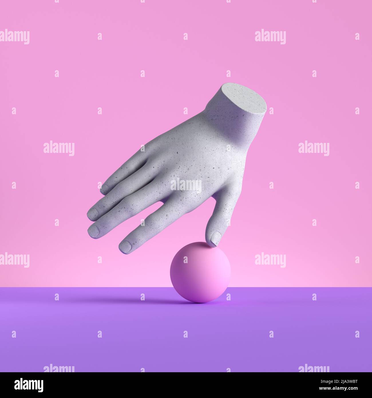 3d render, mannequin hand, ball equilibrium. Balance metaphor, gesture ...
