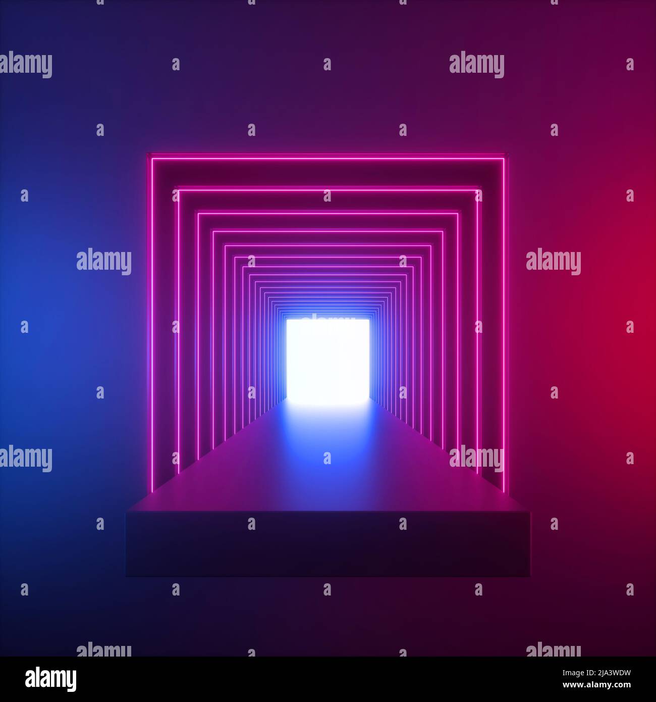 3d render, abstract geometric background, red blue neon light, long ...