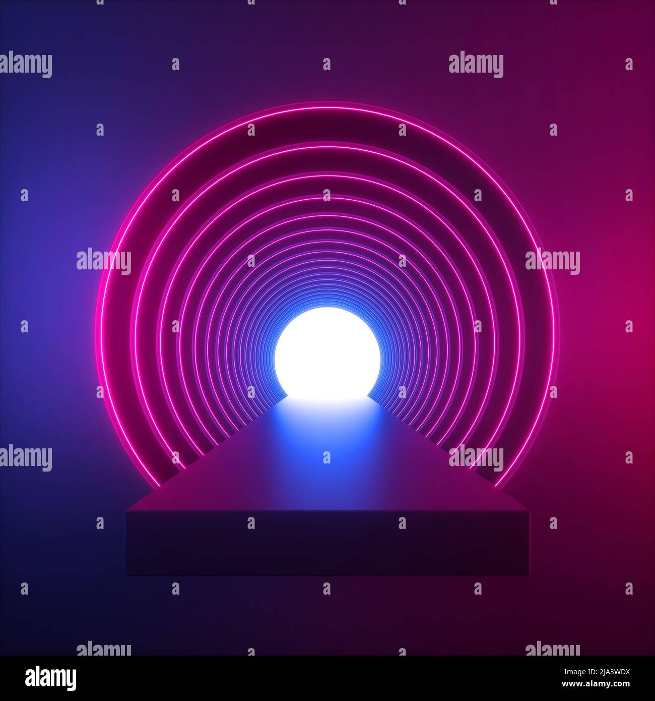 3d render, abstract geometric background, red blue neon light, long ...