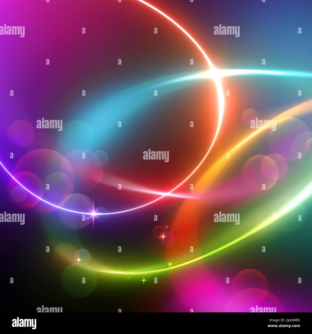 abstract festive background with neon bokeh lights, glowing lines ...