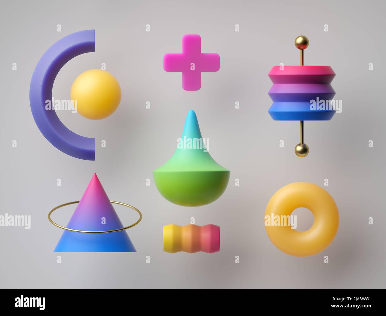 3d Render Abstract Colorful Geometric Shapes Isolated On White