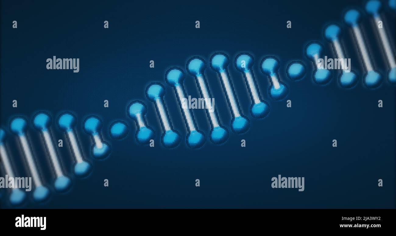 Image of pixelated digital 3d blue and white double helix dna strand ...
