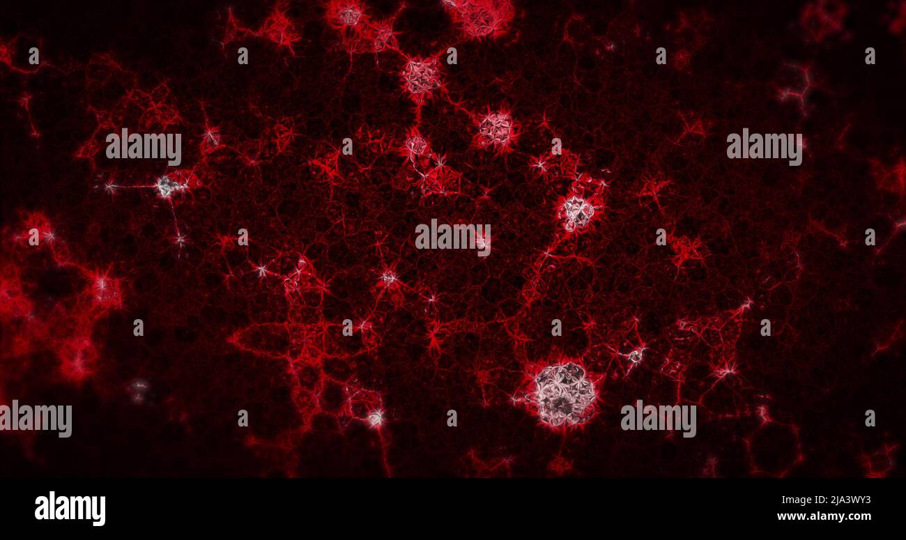Image of multiple 3d glowing red molecules moving and spinning in ...