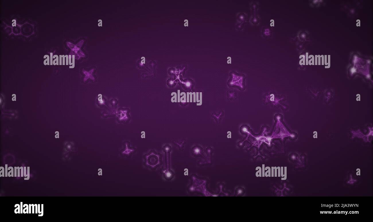 Image of multiple 3d purple glowing molecules moving and spinning in ...