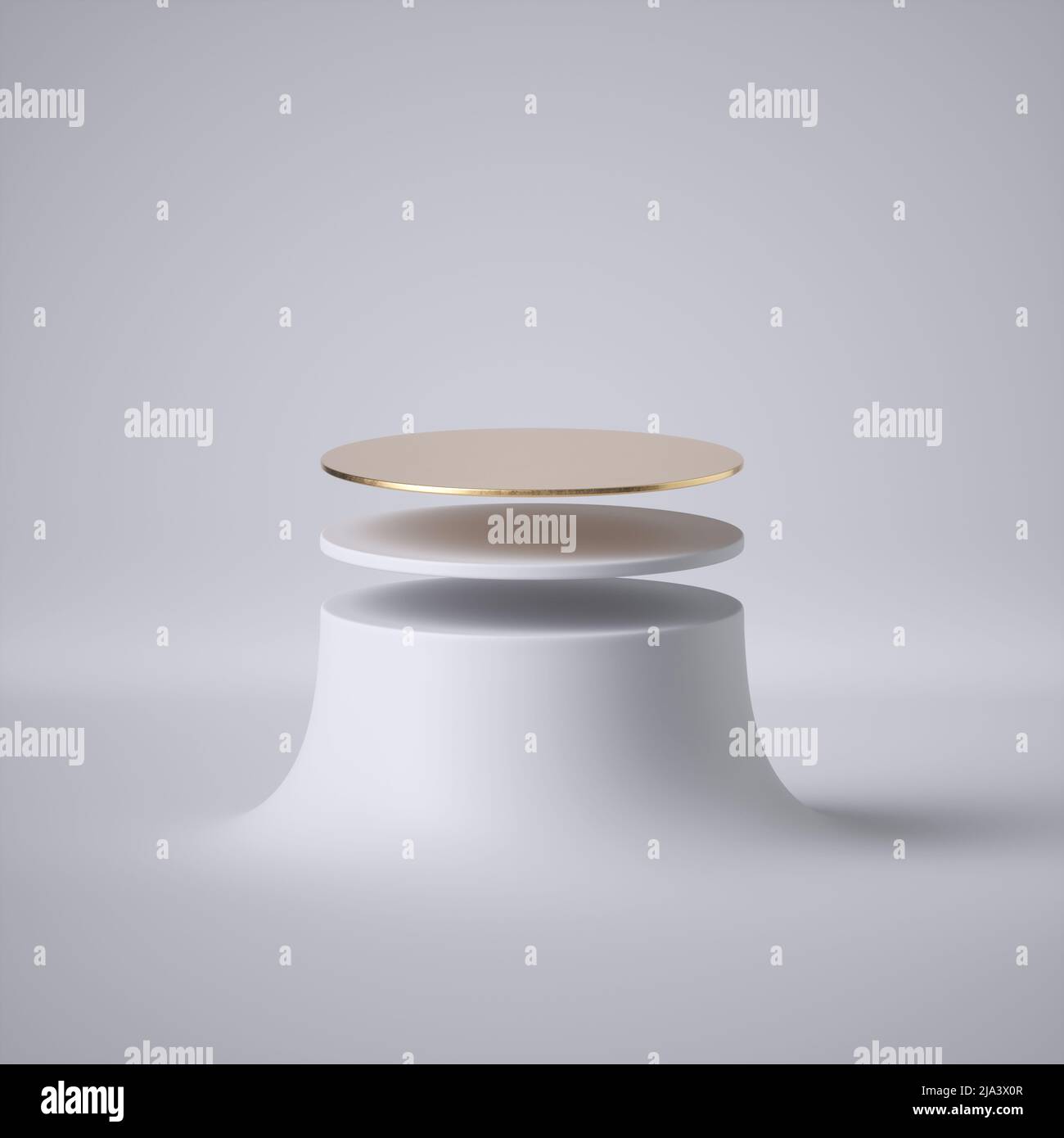 3d render, abstract white minimal background, clean style. Floating futuristic platform ...