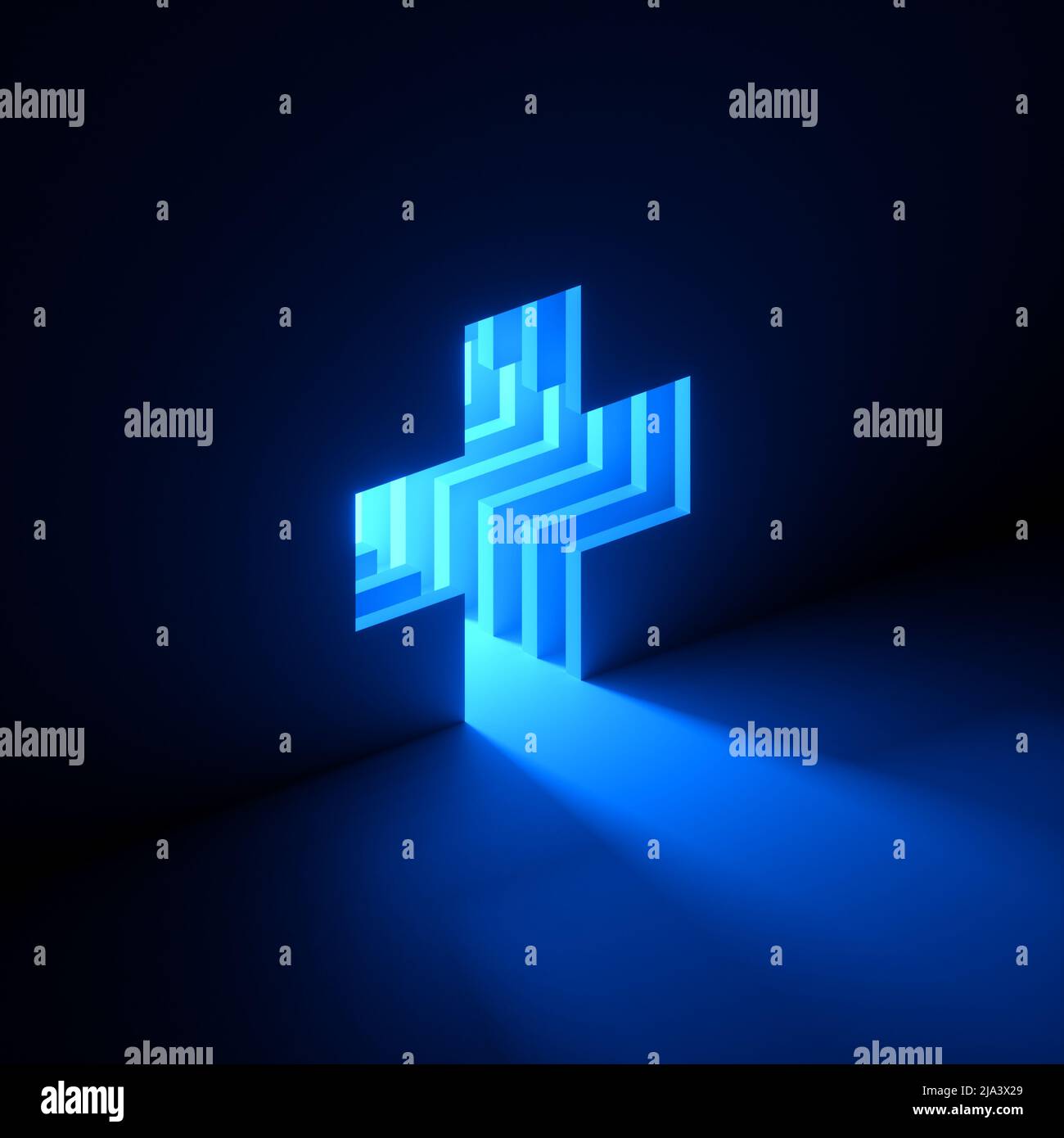 3d render, abstract background, blue neon light going out of the hole ...