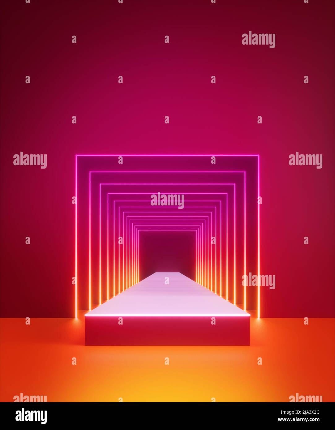 3d render, abstract modern minimal red background, bright neon light ...