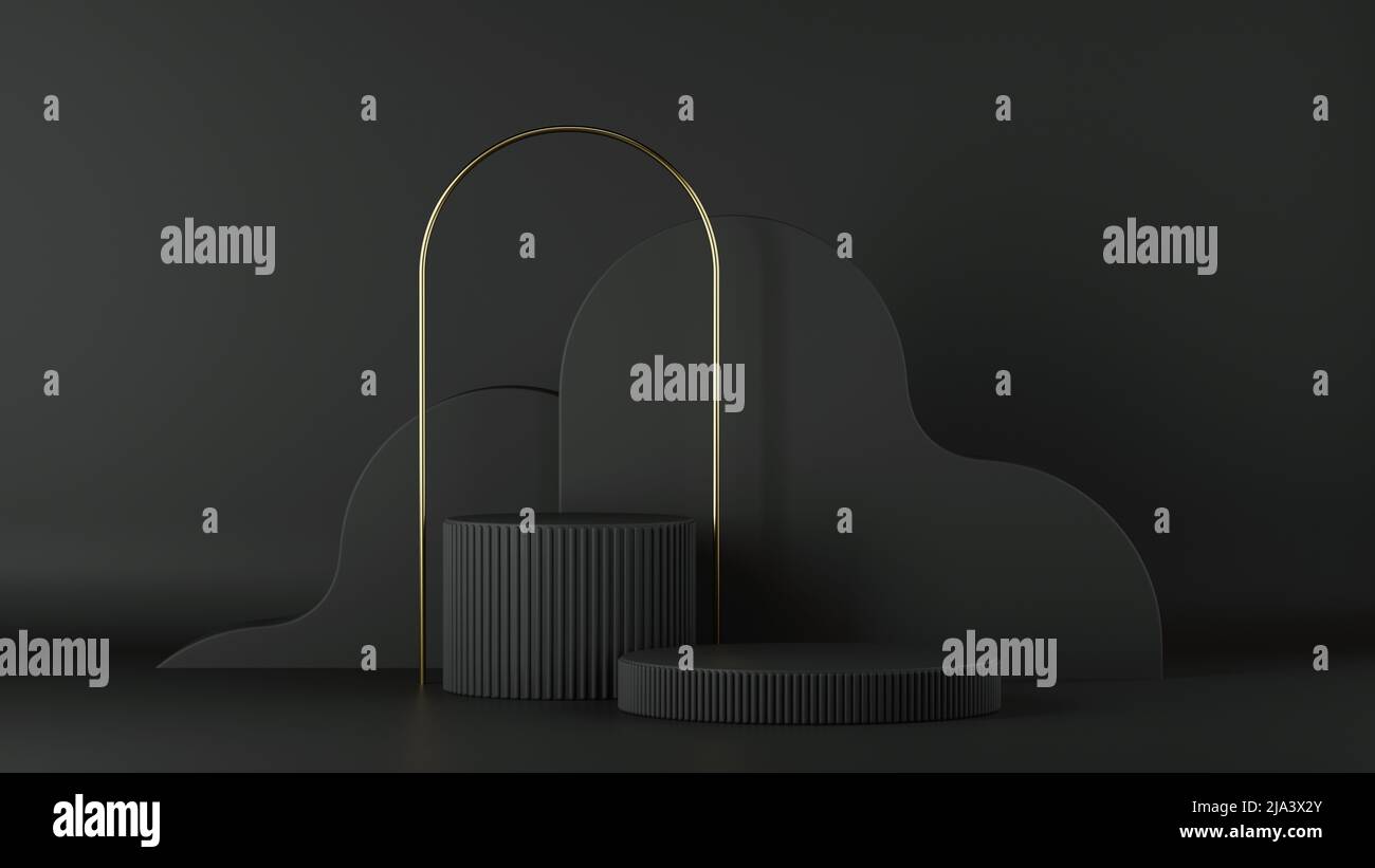 3d render, minimalist black background. Abstract elements. Empty ...