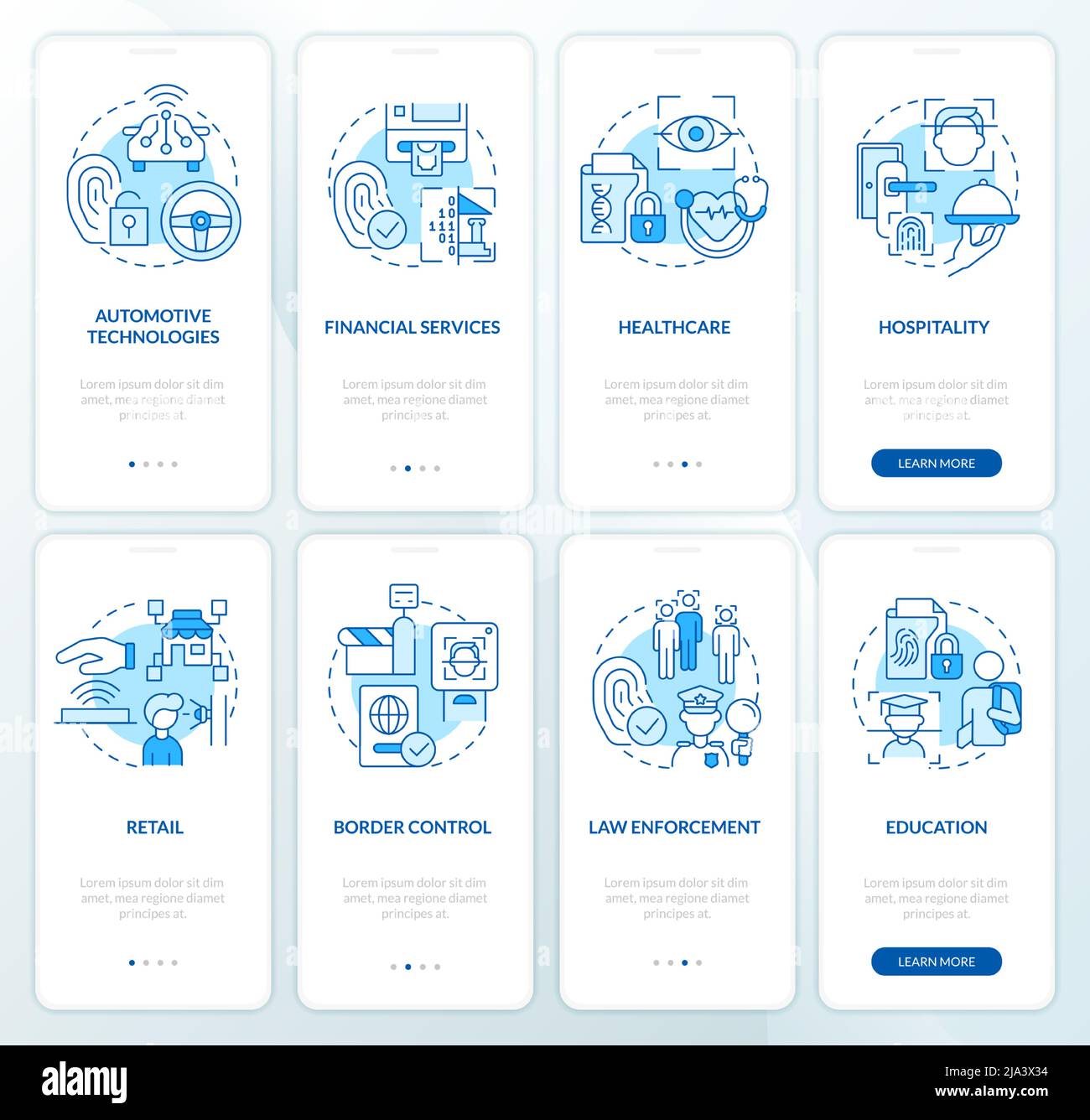 Usage Of Biometric Technology Blue Onboarding Mobile App Screen Set Stock Vector Image And Art Alamy