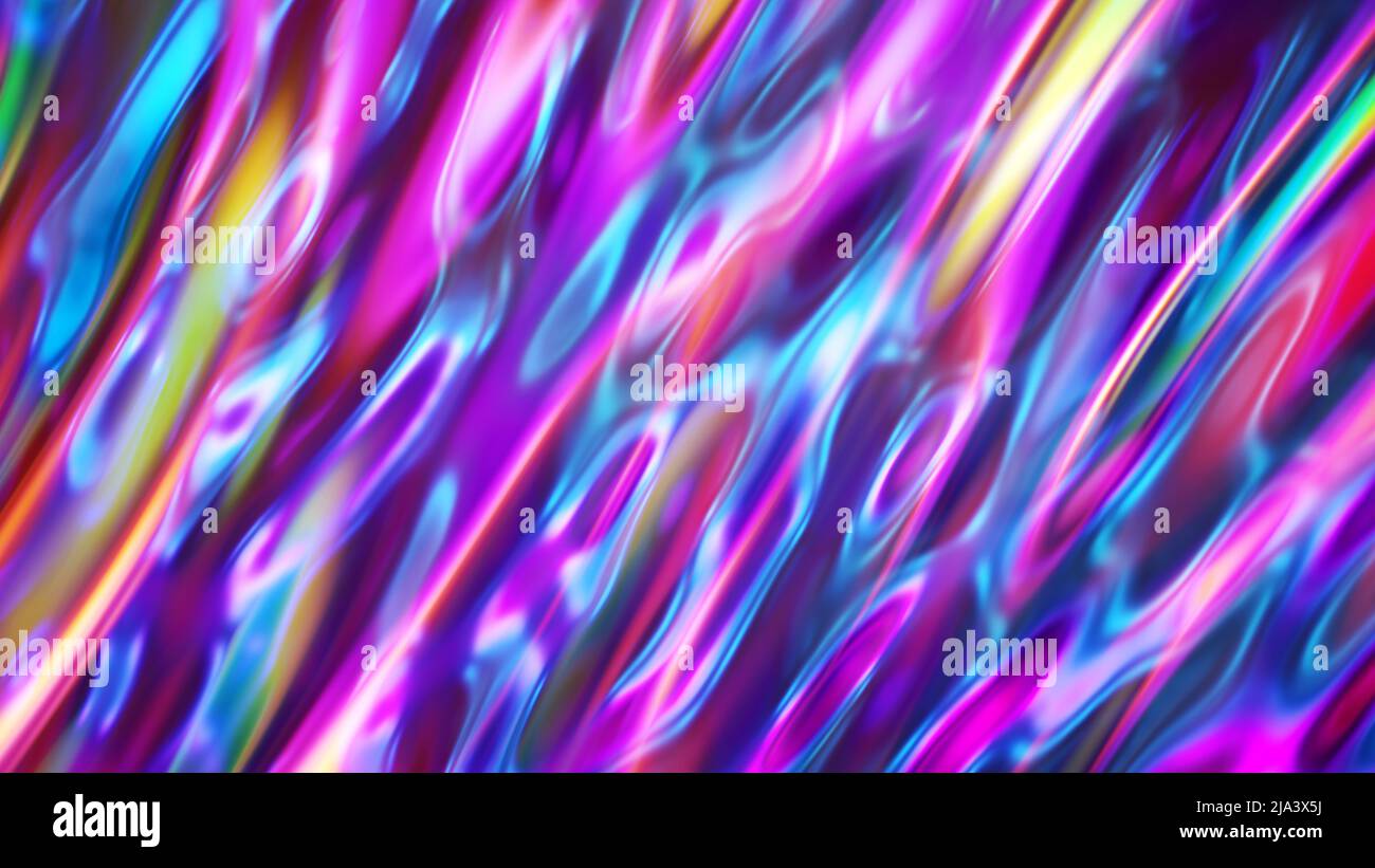 3d render, abstract wavy liquid background, ultraviolet holographic ...