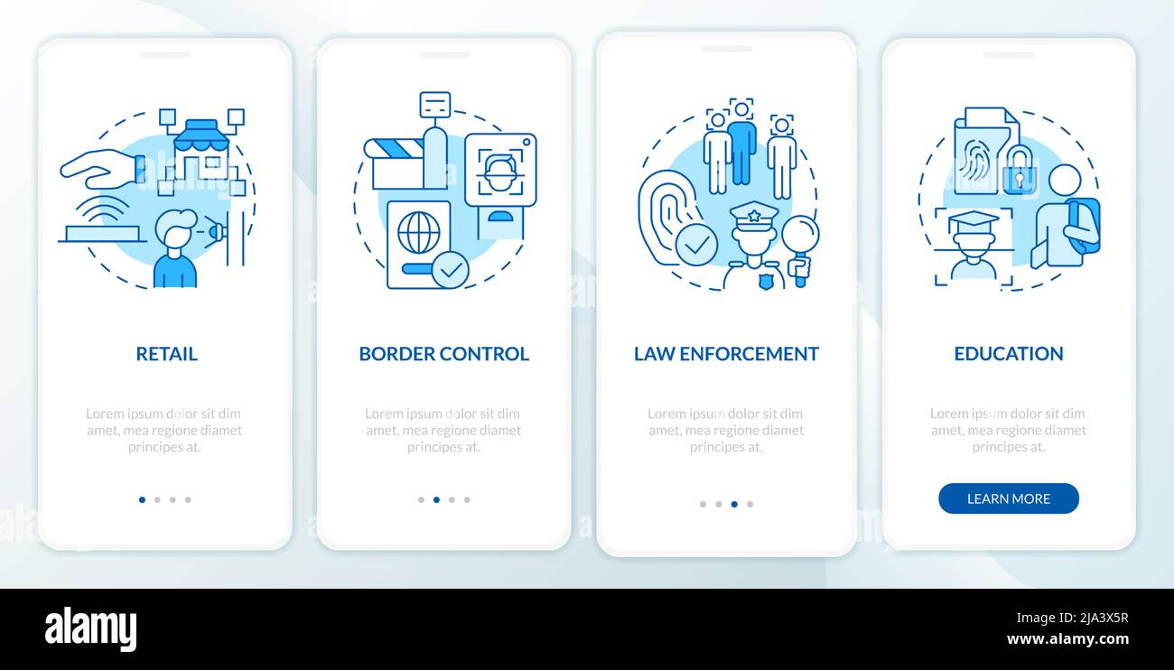 Biometric Technology Usage Blue Onboarding Mobile App Screen Stock