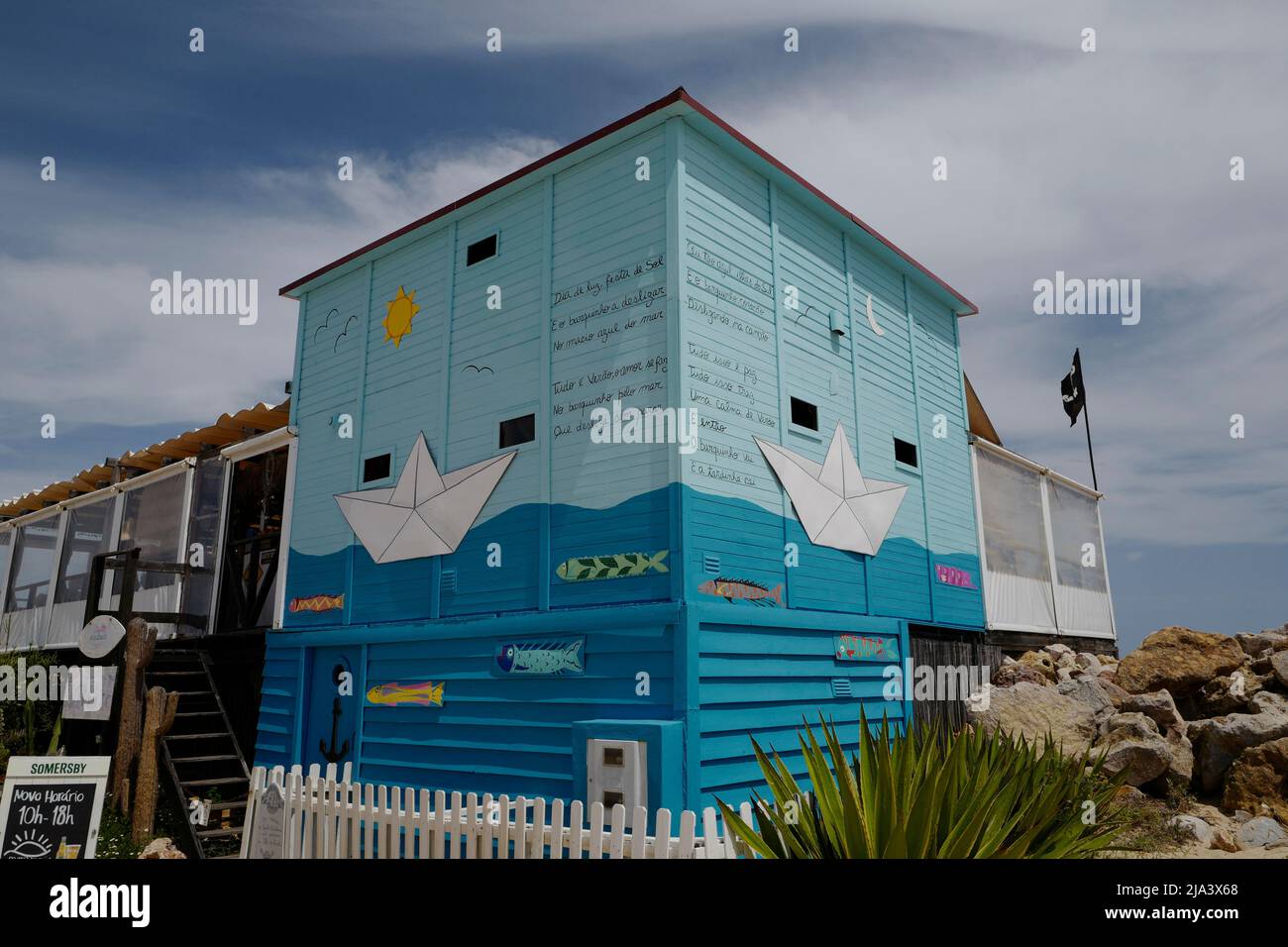 Culatra Island, OLHAO, Algarve, Portugal : Painted cafe by the beach at ...