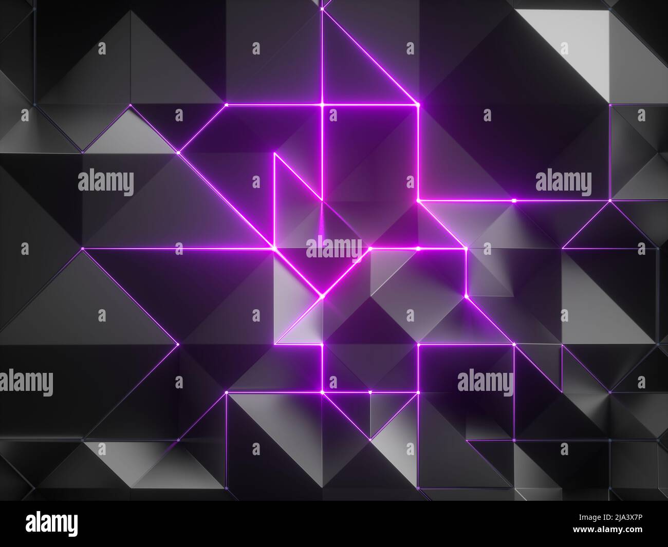 3d render, abstract black geometric background, polygonal mesh, grid ...