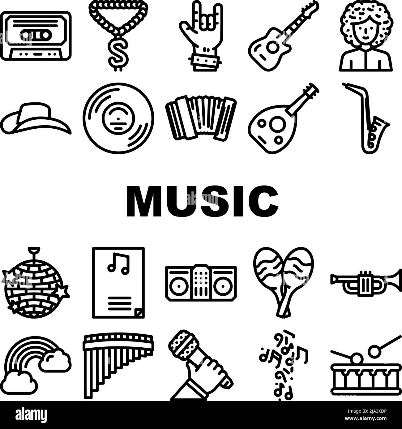 Music Genres Audio Performance Icons Set Vector Stock Vector Image ...