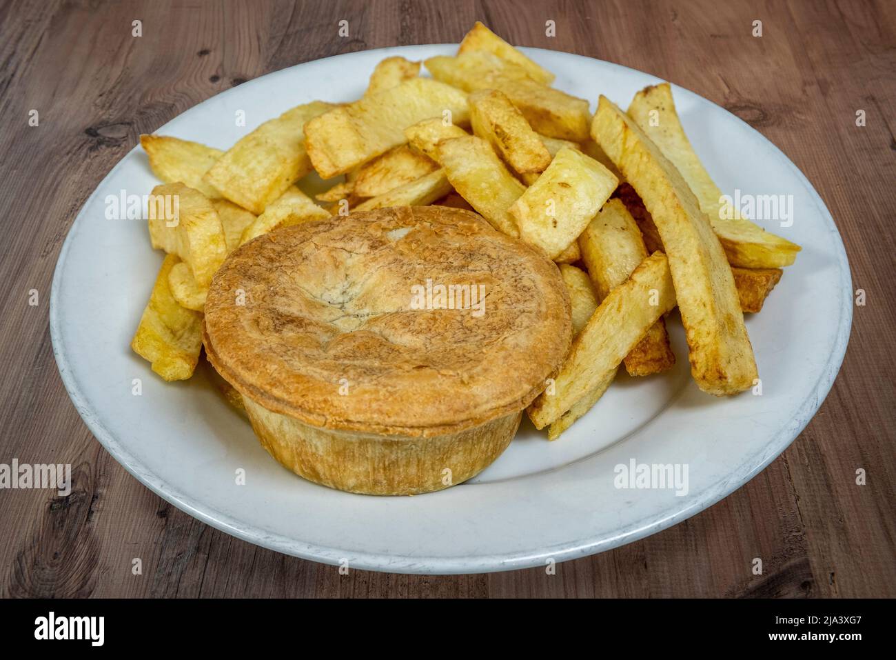Pie and chips, fast food for home delivery, takeaway or eat in Stock ...