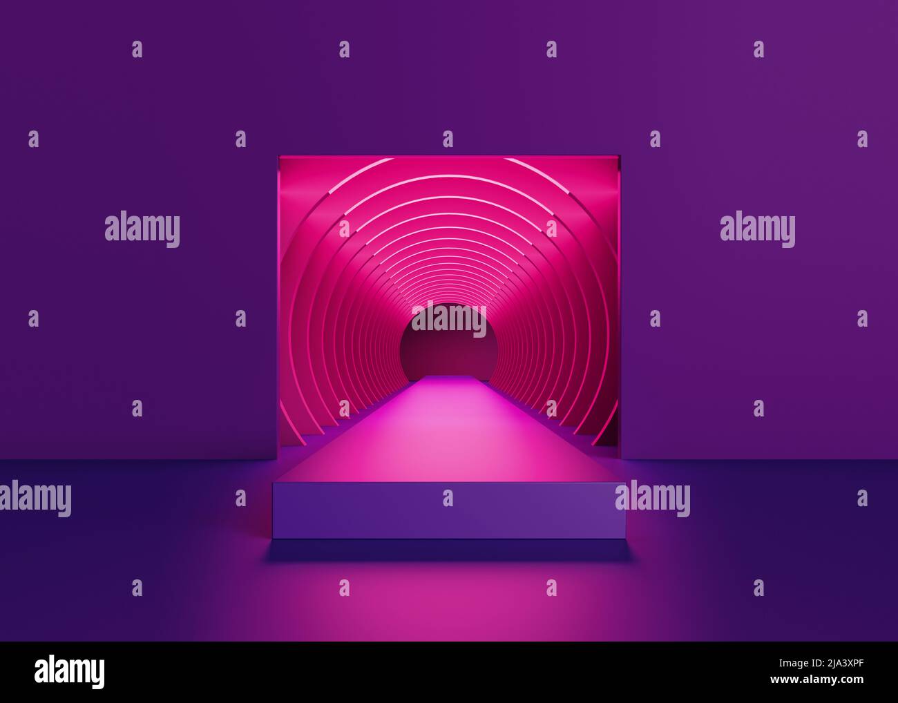 3d render, abstract purple background, pink neon light inside square ...