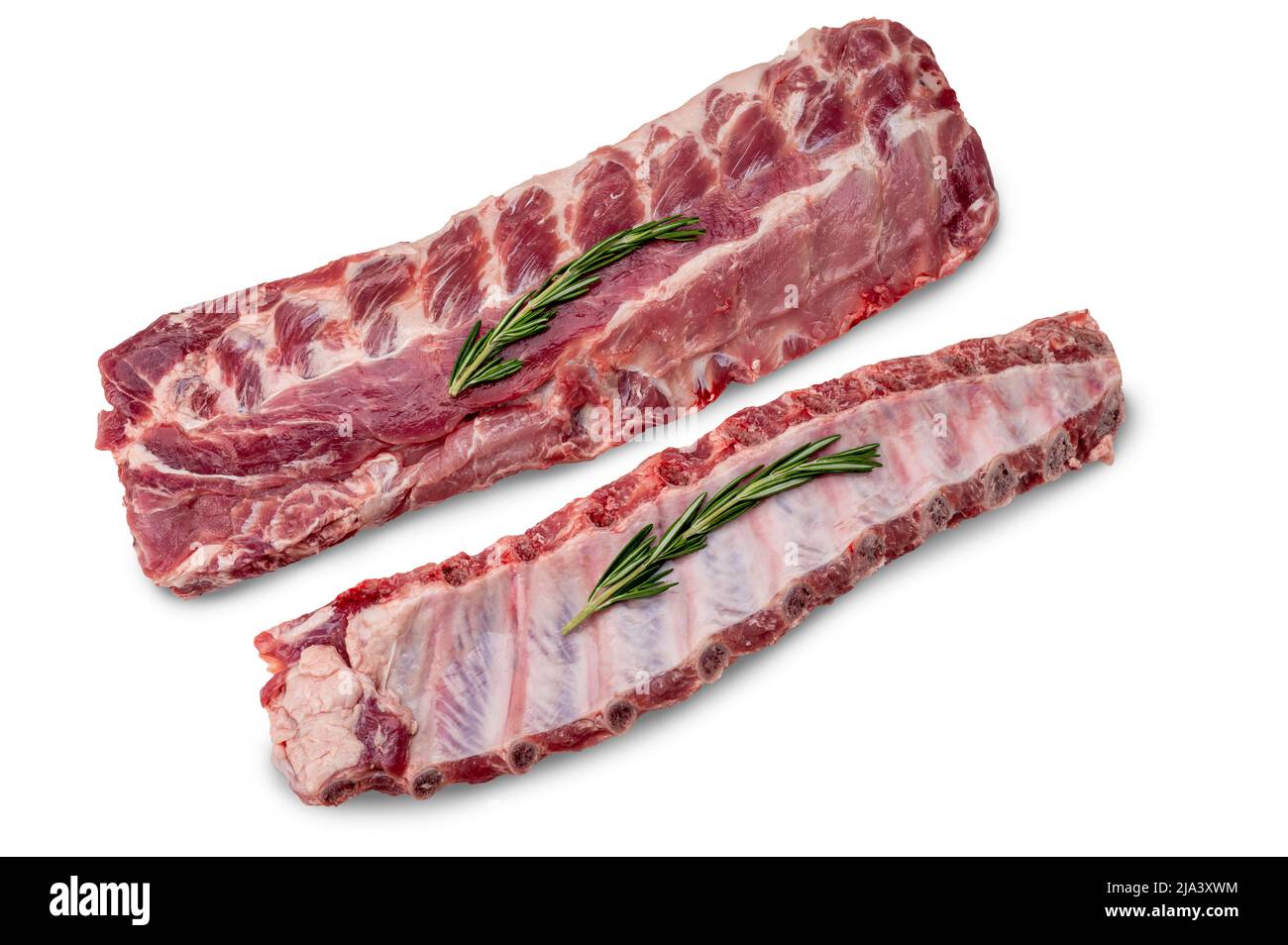 Racks of fresh raw pork meat ribs isolated on white background Stock ...