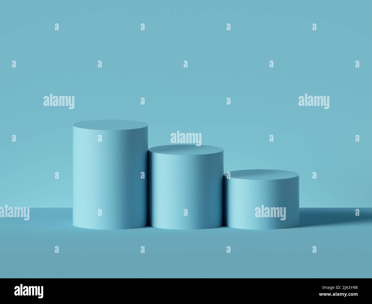 3d Render Abstract Minimal Geometric Background Blue Cylinders Blank Pedestal Decreasing