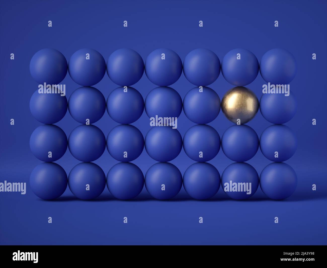 3d render, abstract wall of many balls isolated on blue background ...
