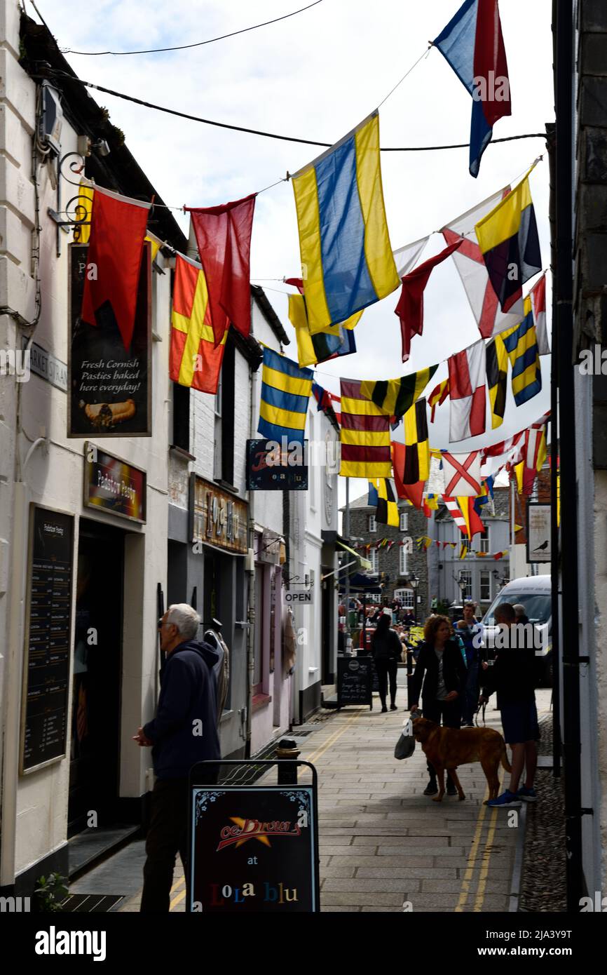 Flags in the Street after Mayday Celebrations Padstow Cornwall England ...