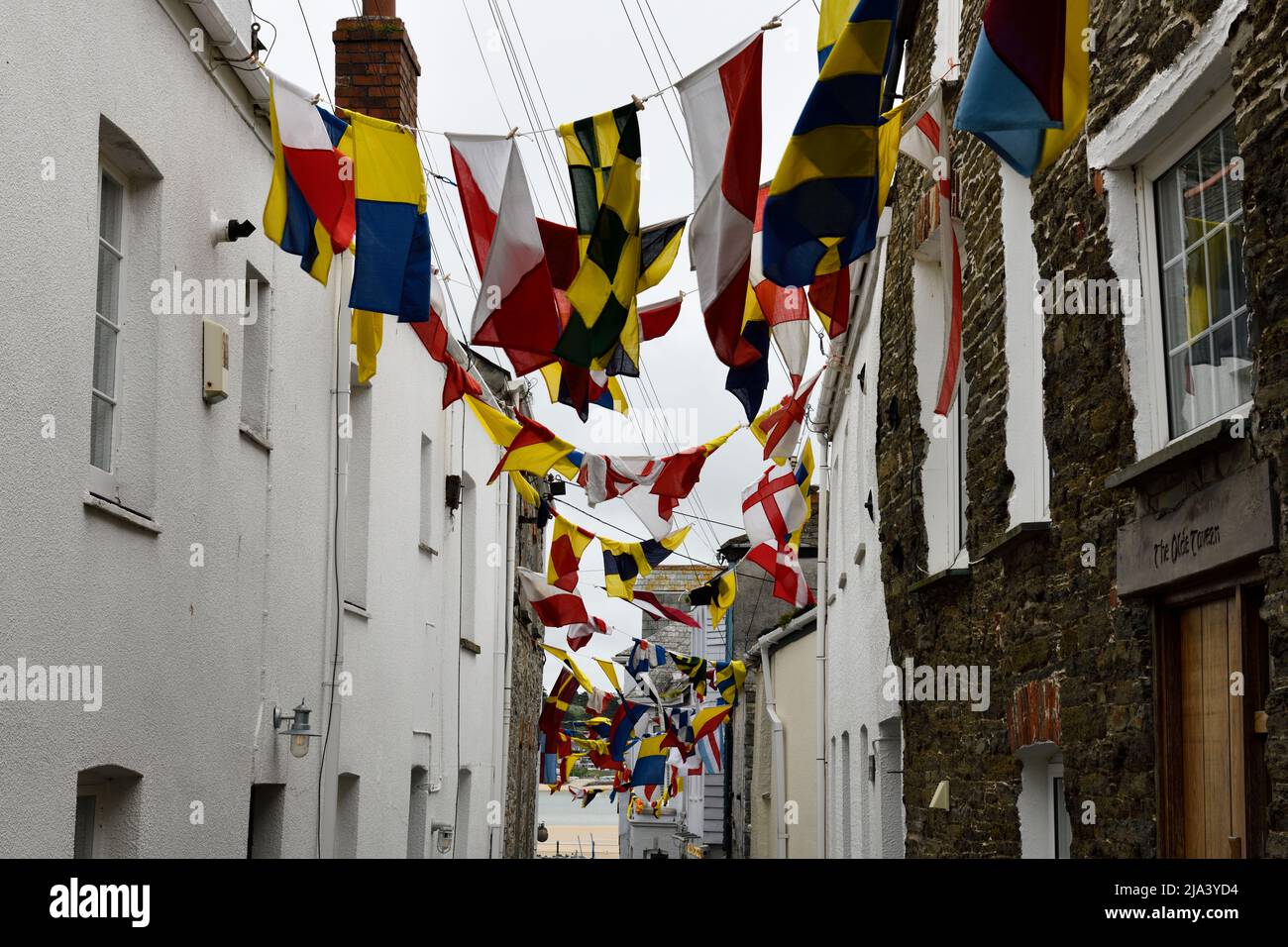 Flags after Mayday Celebrations Padstow Cornwall England uk Stock Photo ...