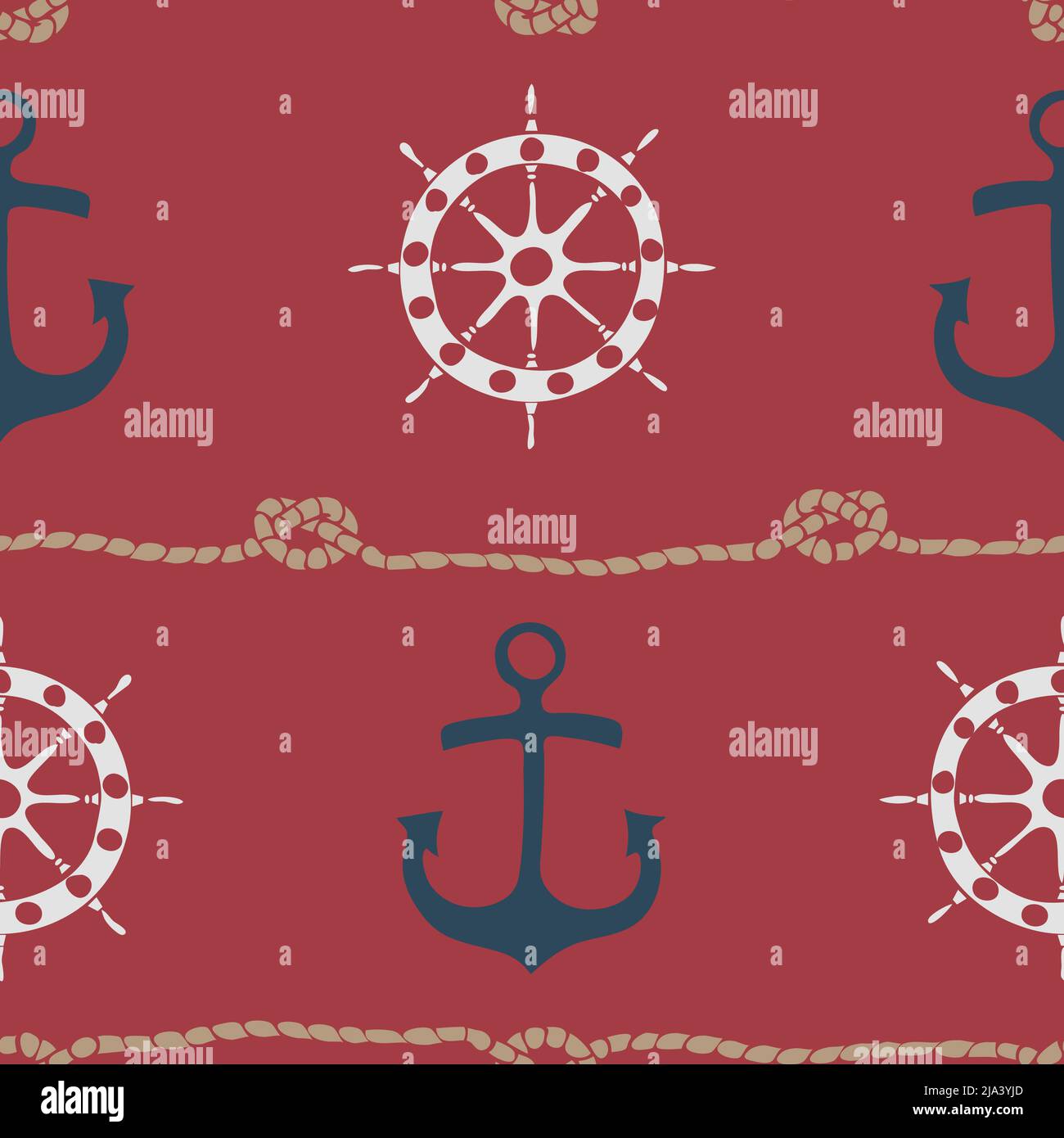 Seamless vector pattern with ship wheel and anchor on red background ...