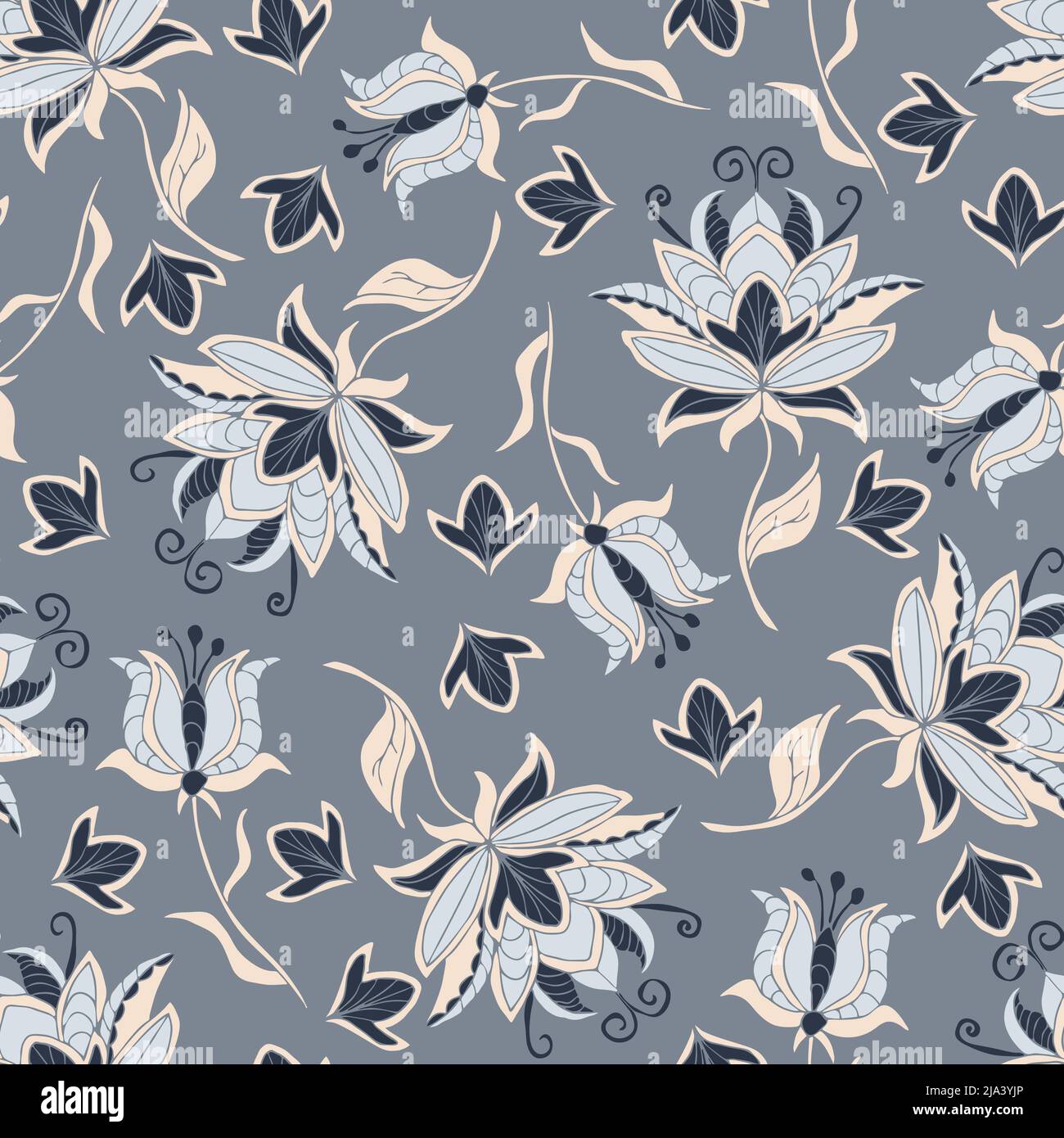 Seamless vector pattern with winter flowers on blue background. Simple ...