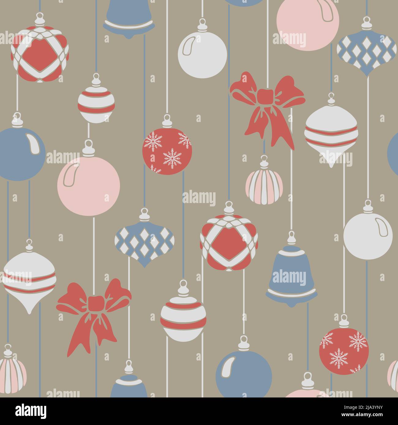 Seamless vector pattern with Christmas baubles on beige background ...