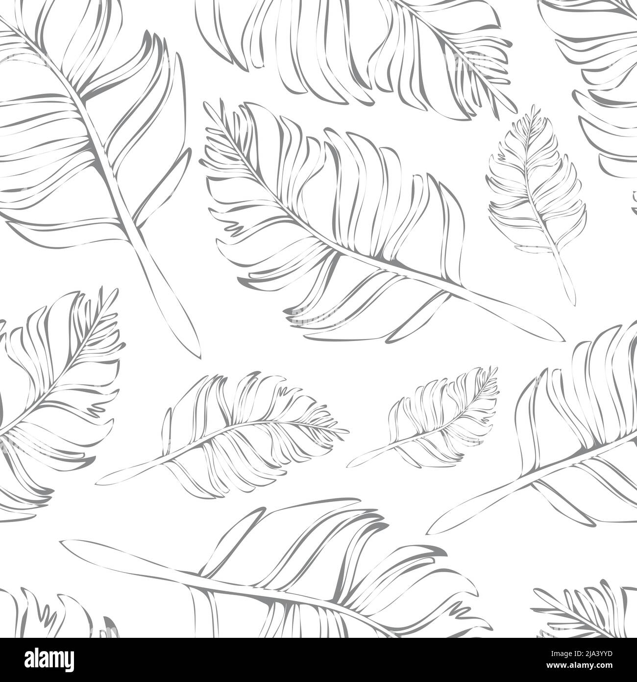 Seamless vector pattern with outlined feathers on white background ...