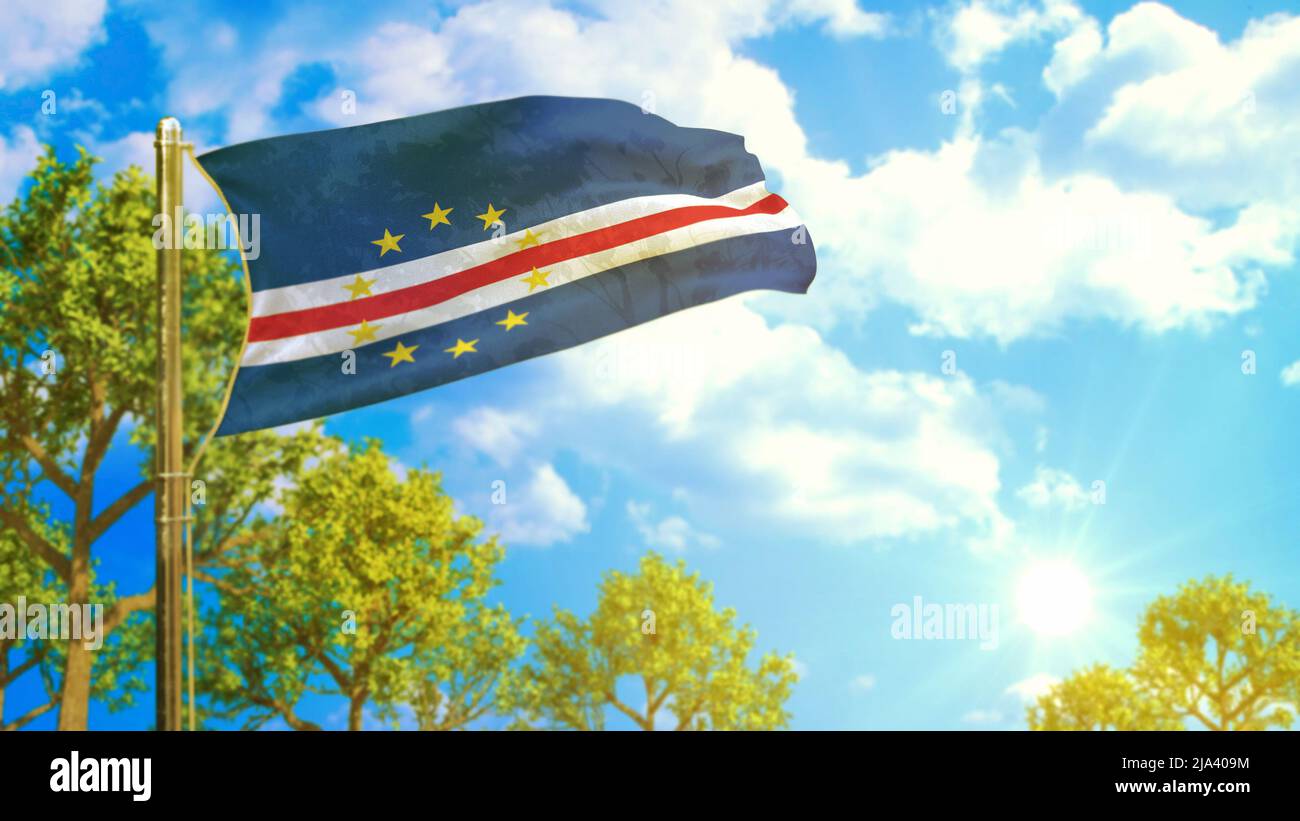 flag of Cabo Verde at sunny day, sunlight and happiness symbol - nature ...