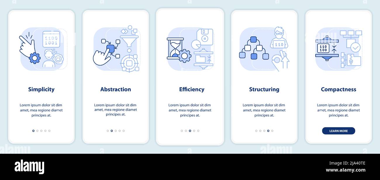 Features Of Programming Languages Light Blue Onboarding Mobile App