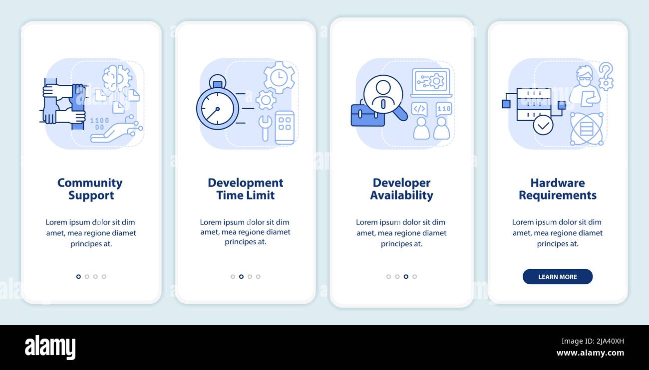 Programing Language Selection Criteria Light Blue Onboarding Mobile App Screen Stock Vector