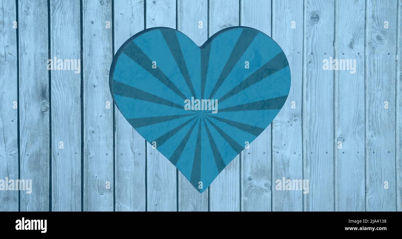 Image of rotating blue striped background over heart shapes hole in ...