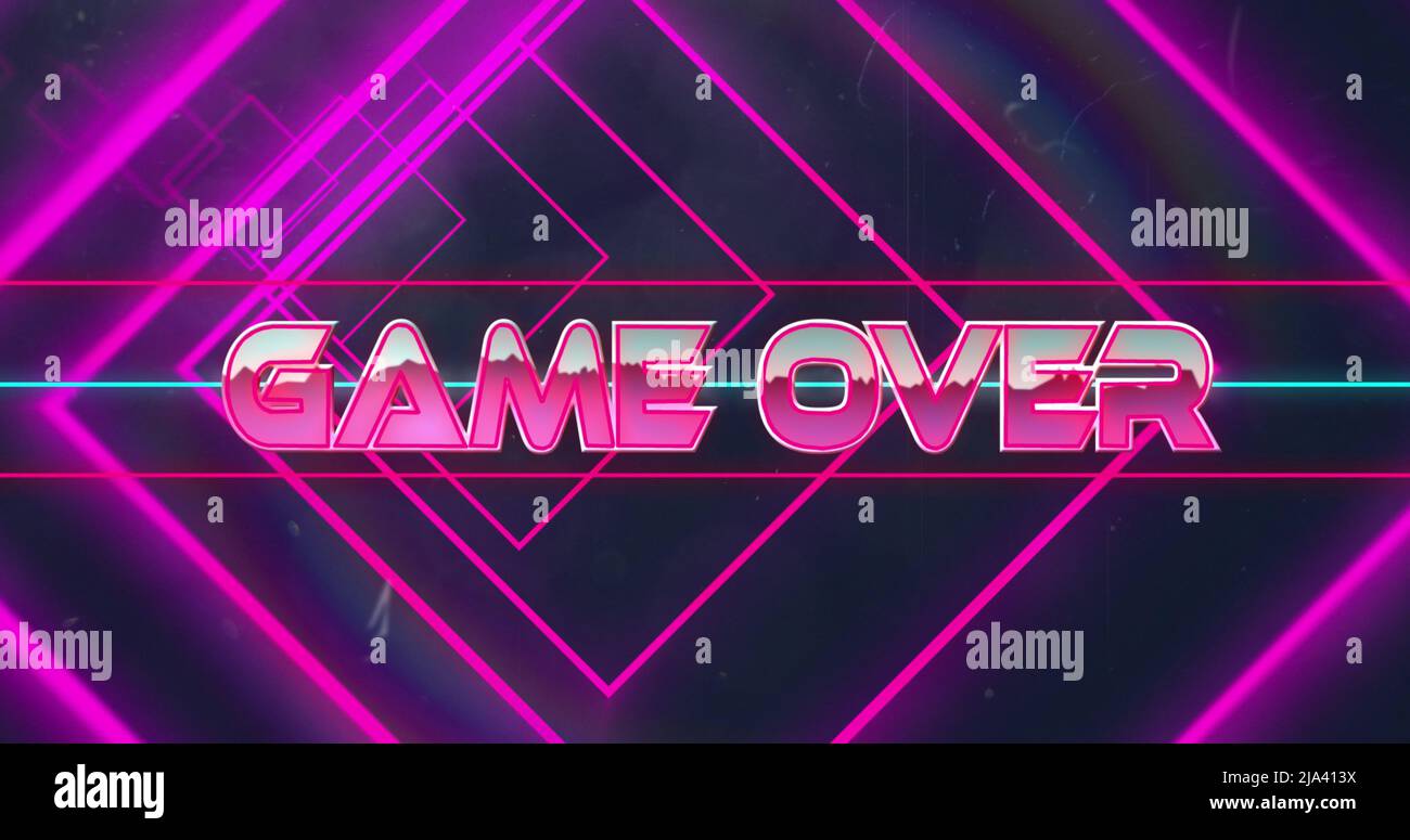 Image of pink neon geometrical shapes over game over text Stock Photo ...