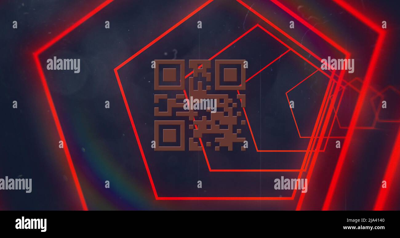 Image of red neon geometrical shapes over qr code Stock Photo - Alamy
