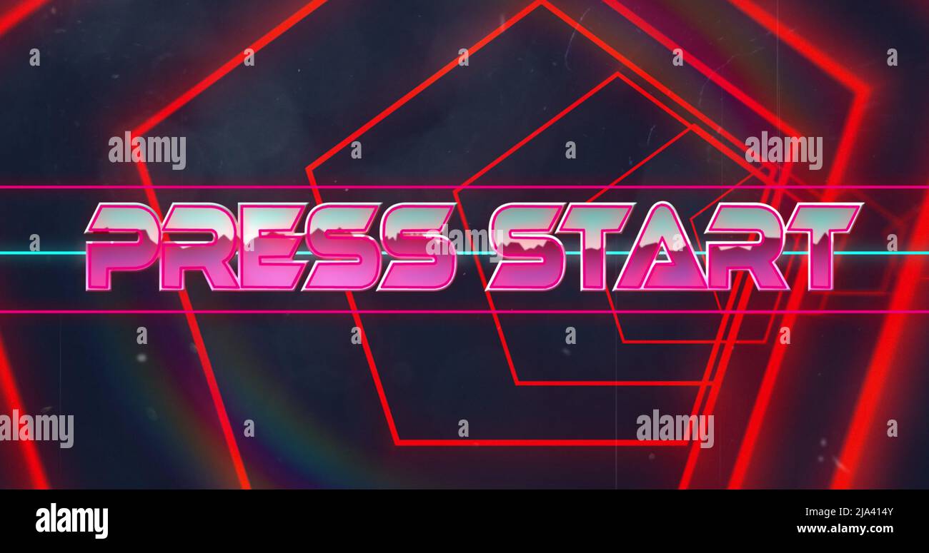 Image of red neon geometrical shapes over press start Stock Photo - Alamy